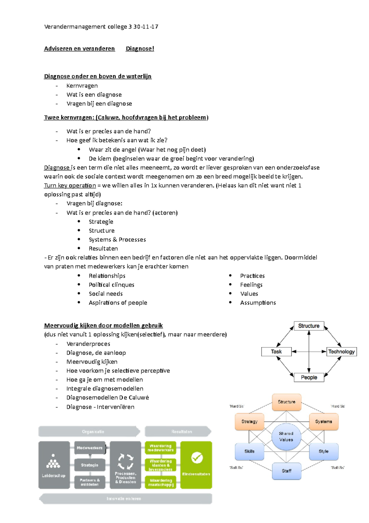 College 3 Verandermanagement: Diagnoses in Veranderprocessen - Studeersnel