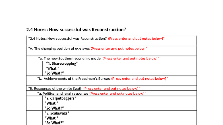 Reconstruction Era Analysis Notes (HIST 201) - Studocu