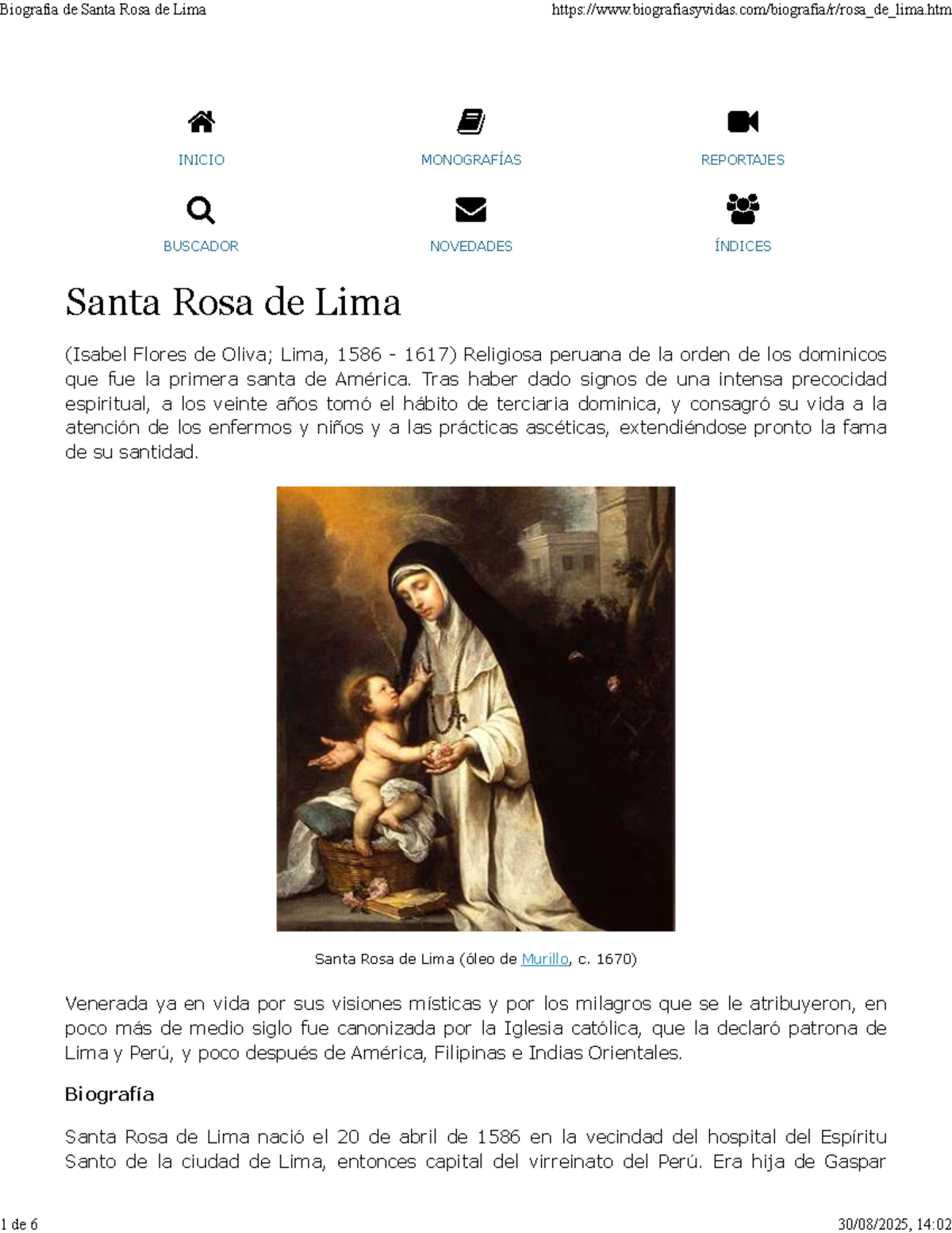 Biografía de Santa Rosa de Lima: Vida y Legado de la Primera Santa de ...