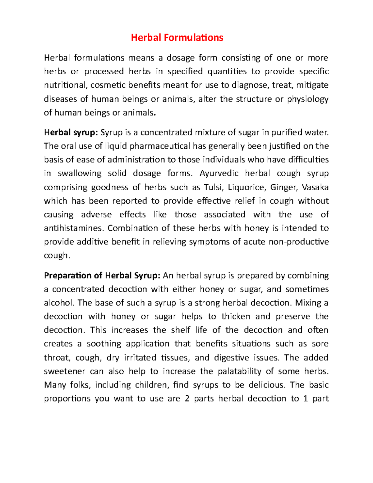 Herbal Formulations and Their Benefits: A Comprehensive Guide - Studocu