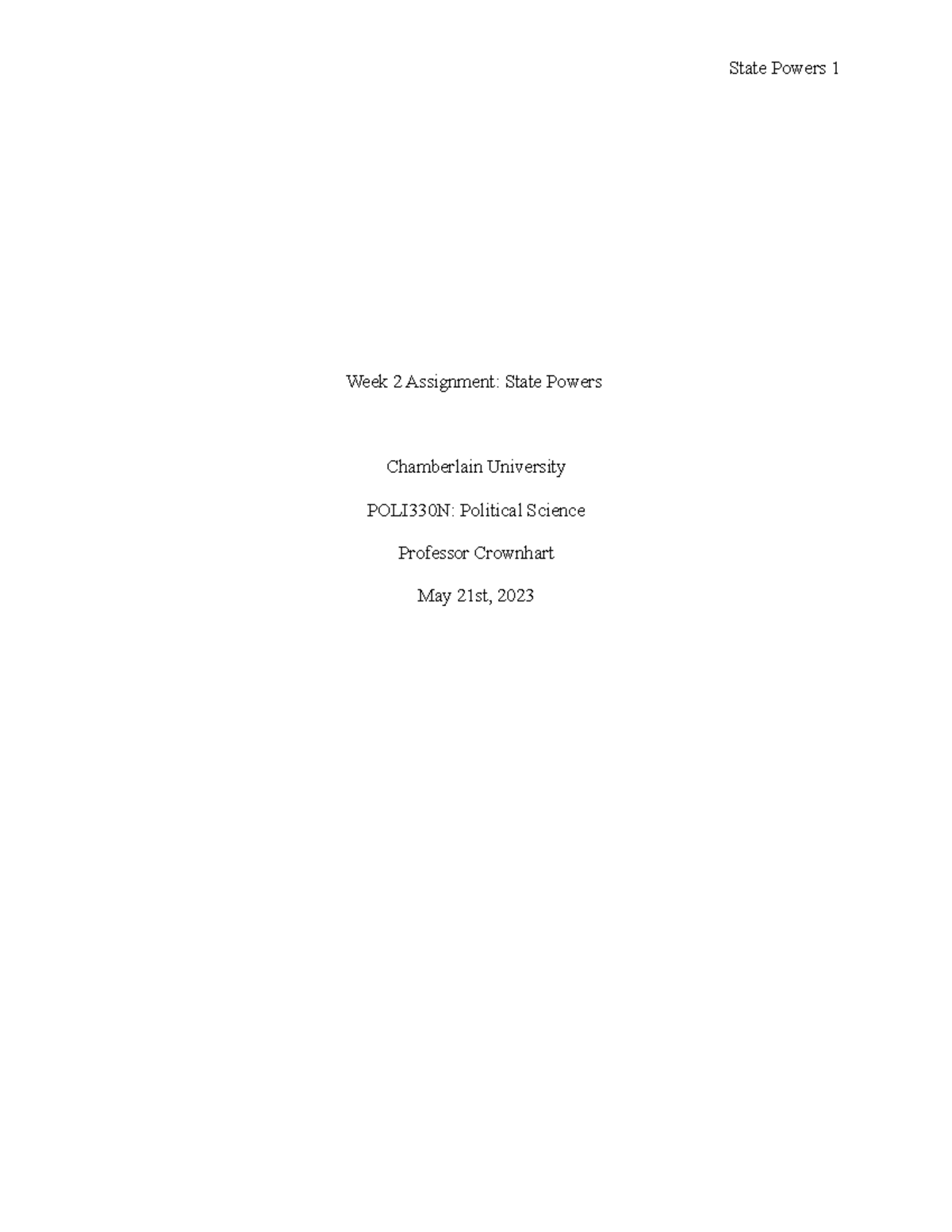 Week 2 Assignment State Powers - Week 2 Assignment: State Powers ...