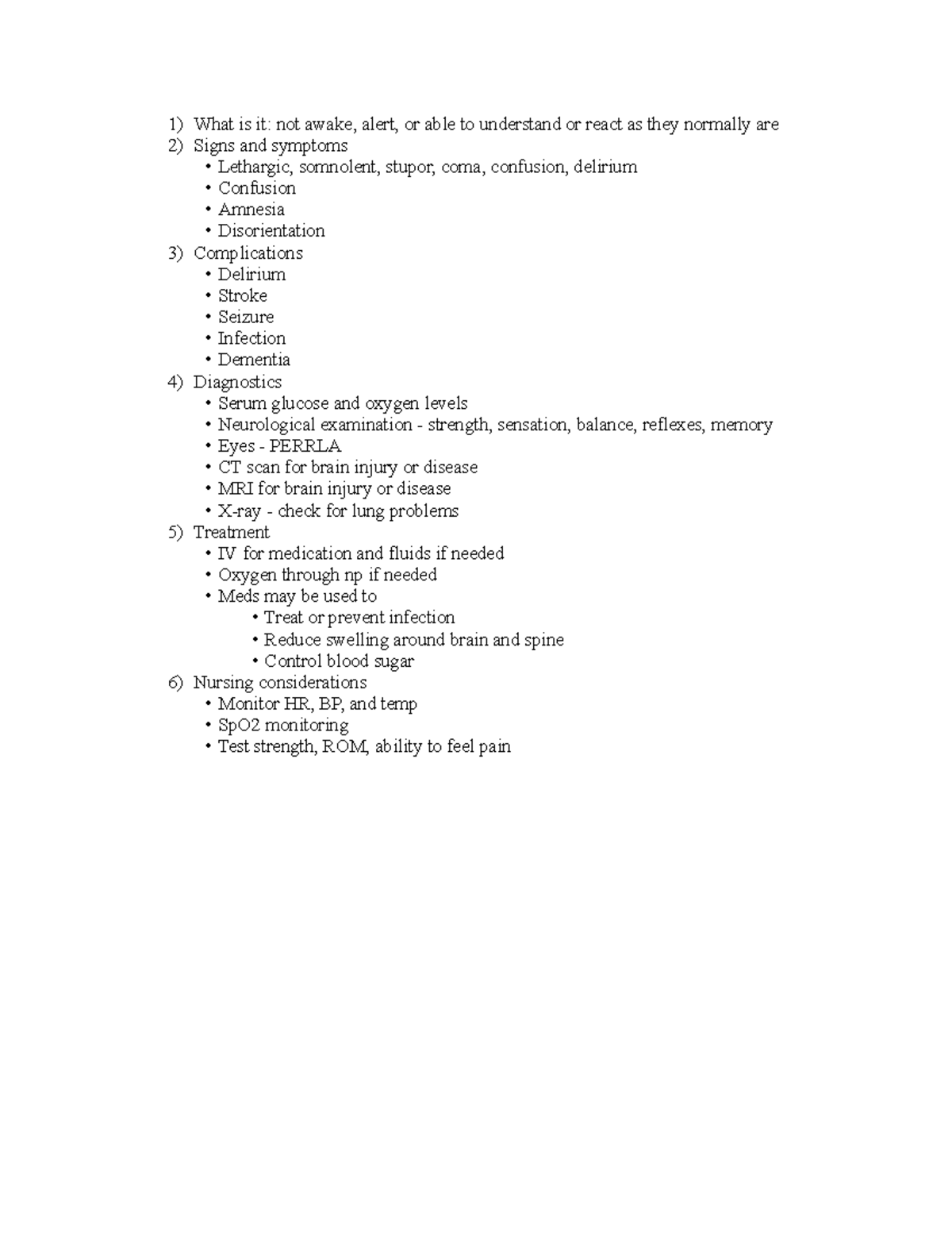 Altered Level of Consciousness (LOC) - Lecture Notes - Studocu