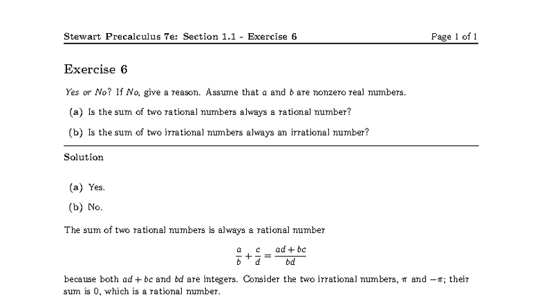 Stewart Precalculus 7e: Section 1.1 Exercise 6 Solutions - Studocu