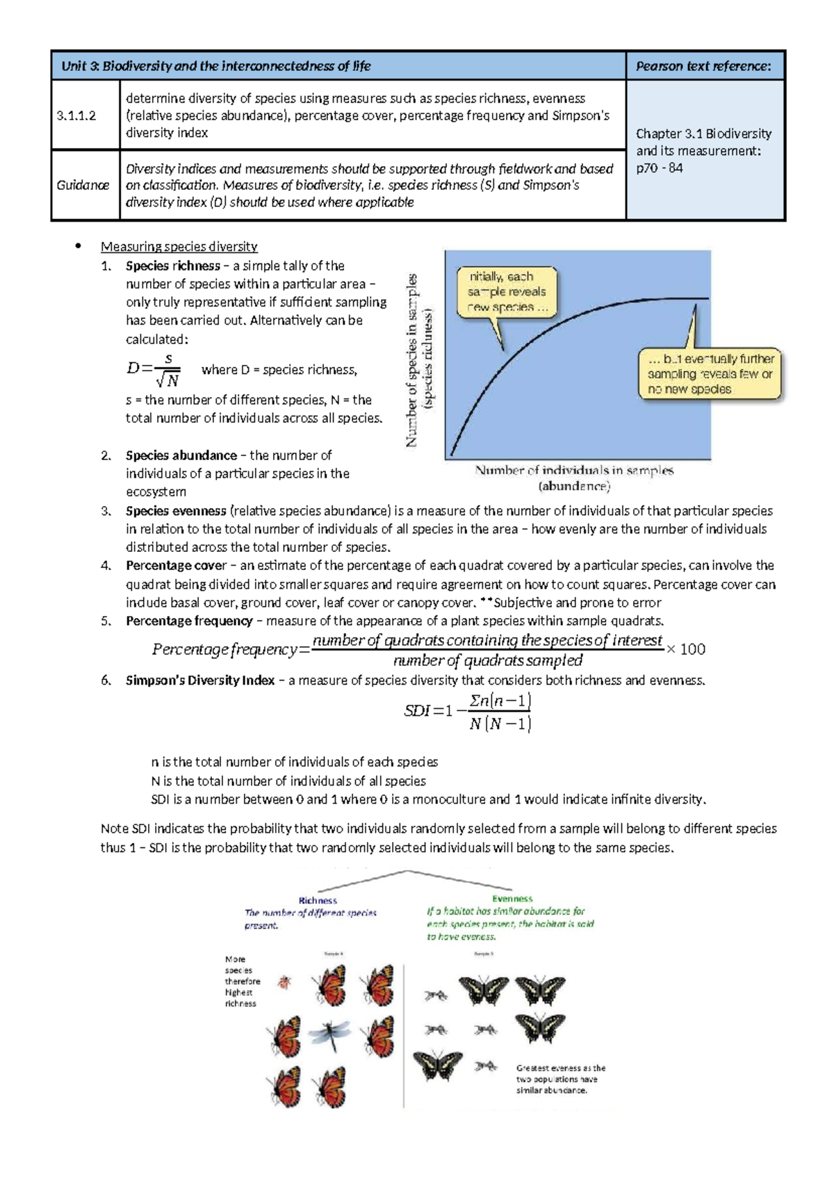 Unit 3: Measuring Biodiversity and Species Interconnectedness - Studocu