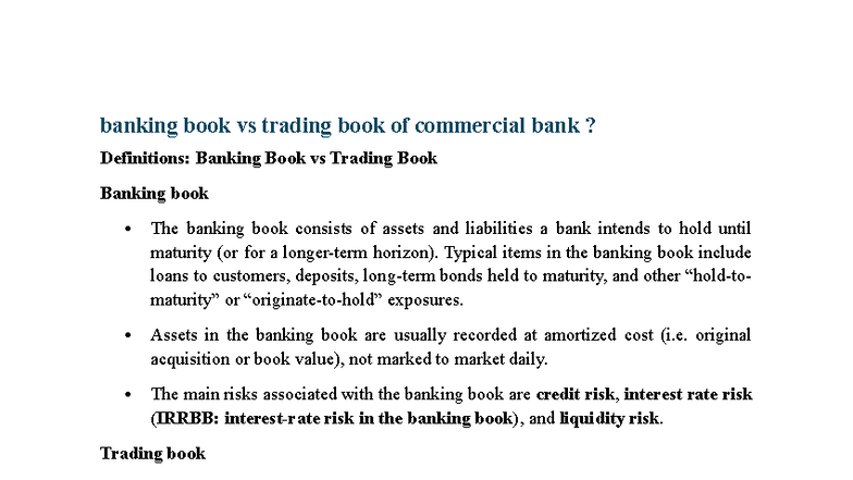 Banking Book vs Trading Book: Key Differences in Commercial Banking ...