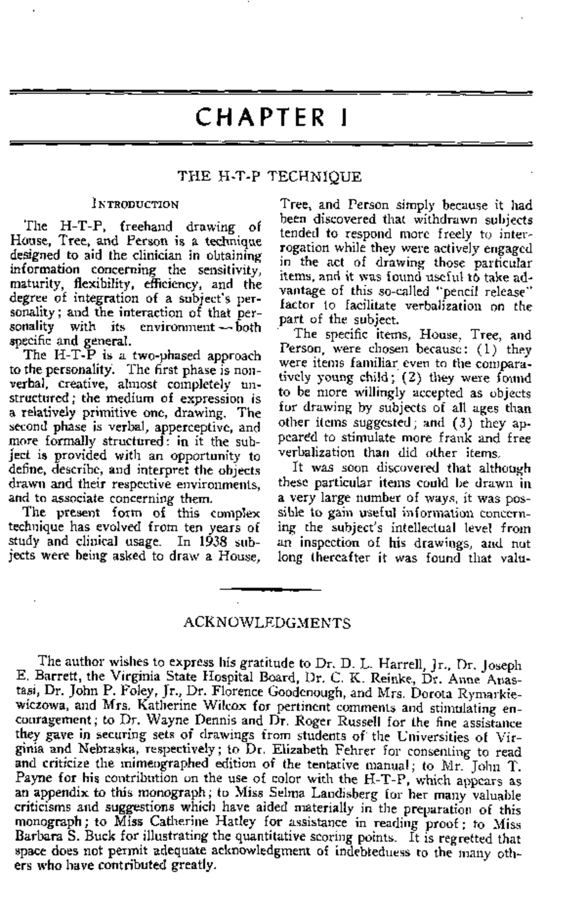 House Tree Person Scoring Manual 1948 - CHAPTER I THE H-T-P TECHNIQUE ...