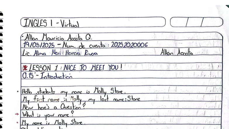 INGLES I - LESSON 1: NICE TO MEET YOU! by Allan Acosta - Studocu