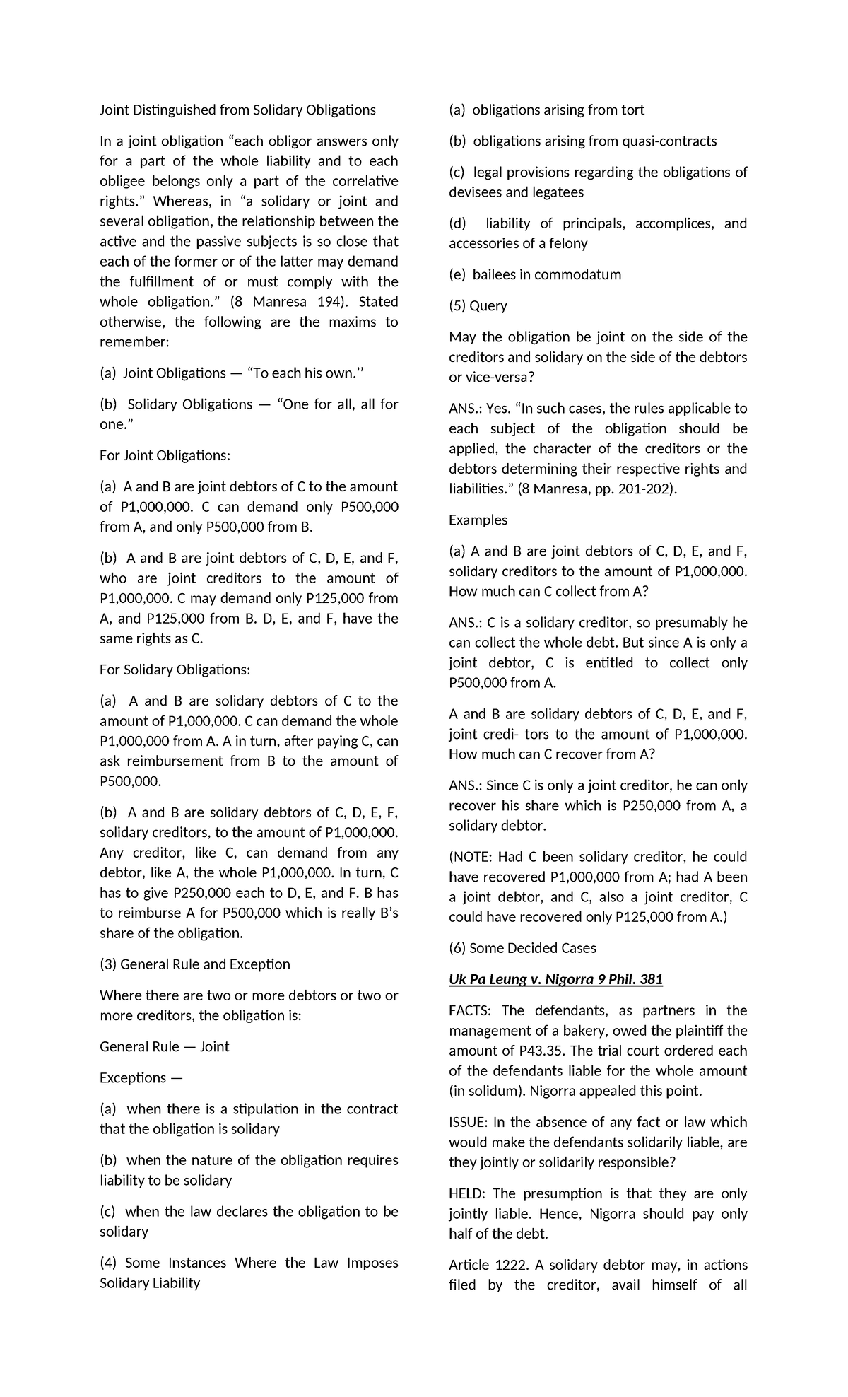 Joint vs. Solidary Obligations: Key Concepts and Examples (Law 101 ...