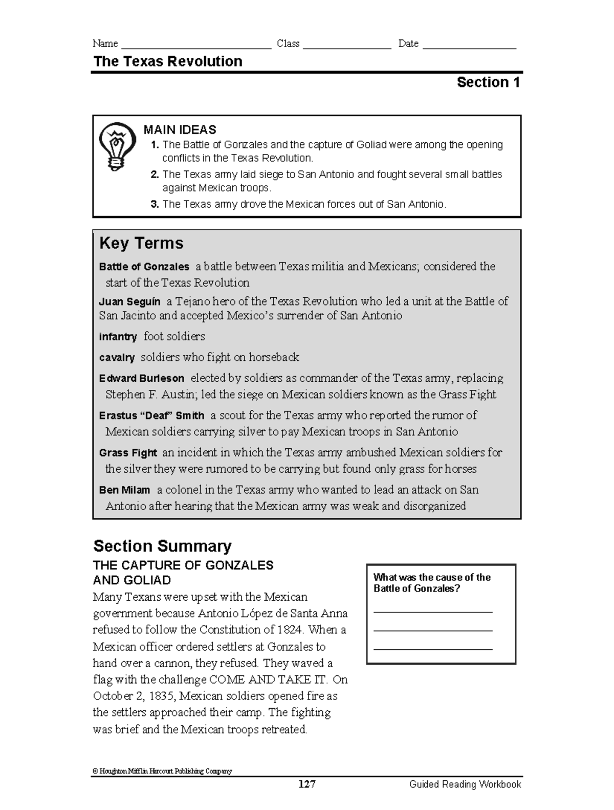 G7 U2 W5 Texas Revolution Guided Reading Summary and Key Terms - Studocu