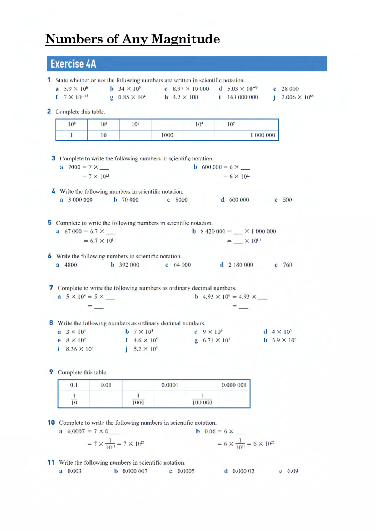 Numbers of Any Magnitude Homework Booklet (Exercise 4A) - Studocu