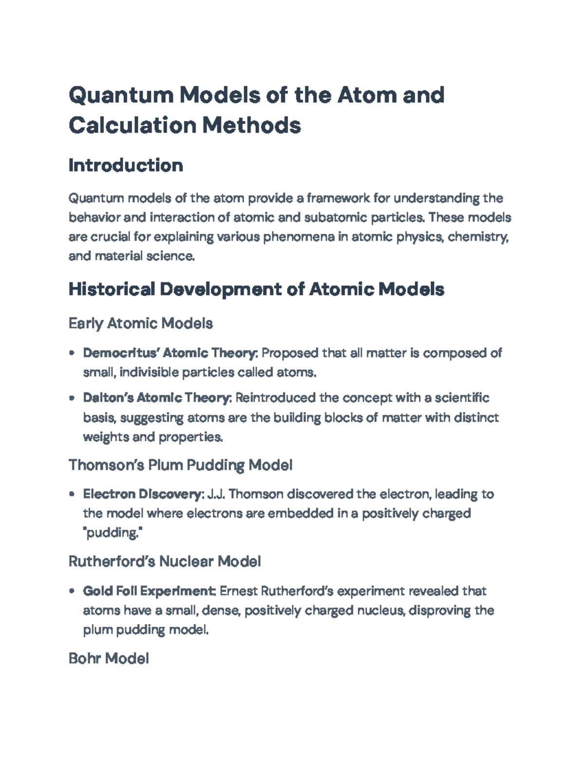 Quantum Models of the Atom: A Comprehensive Overview (SCI 101 ...