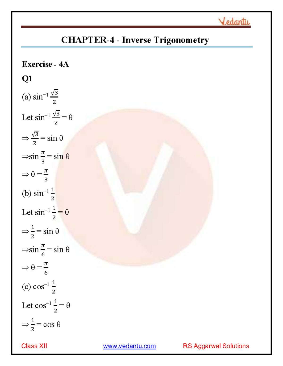 RS Aggarwal Class 12 Solutions: Chapter 4 Inverse Trigonometric ...