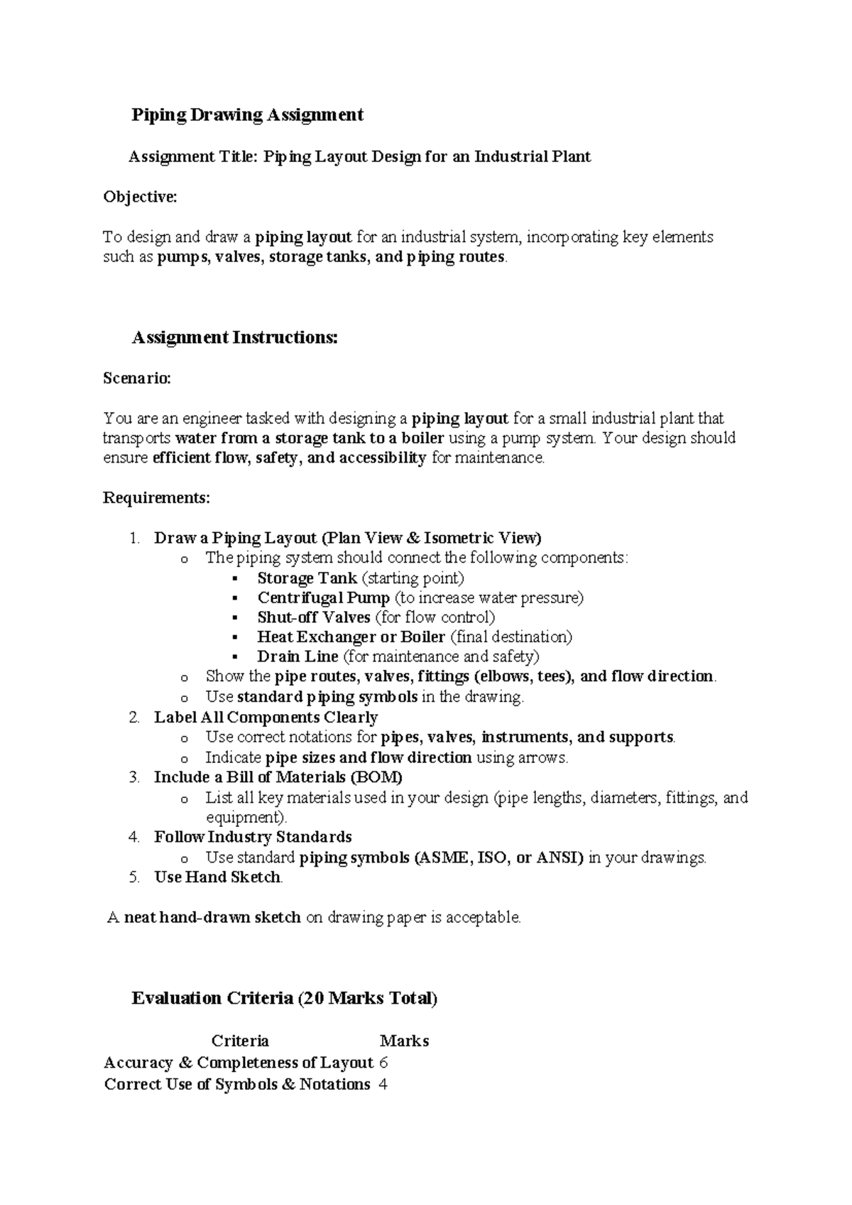 Piping Layout Design Assignment for Industrial Plant (ENG 101) - Studocu