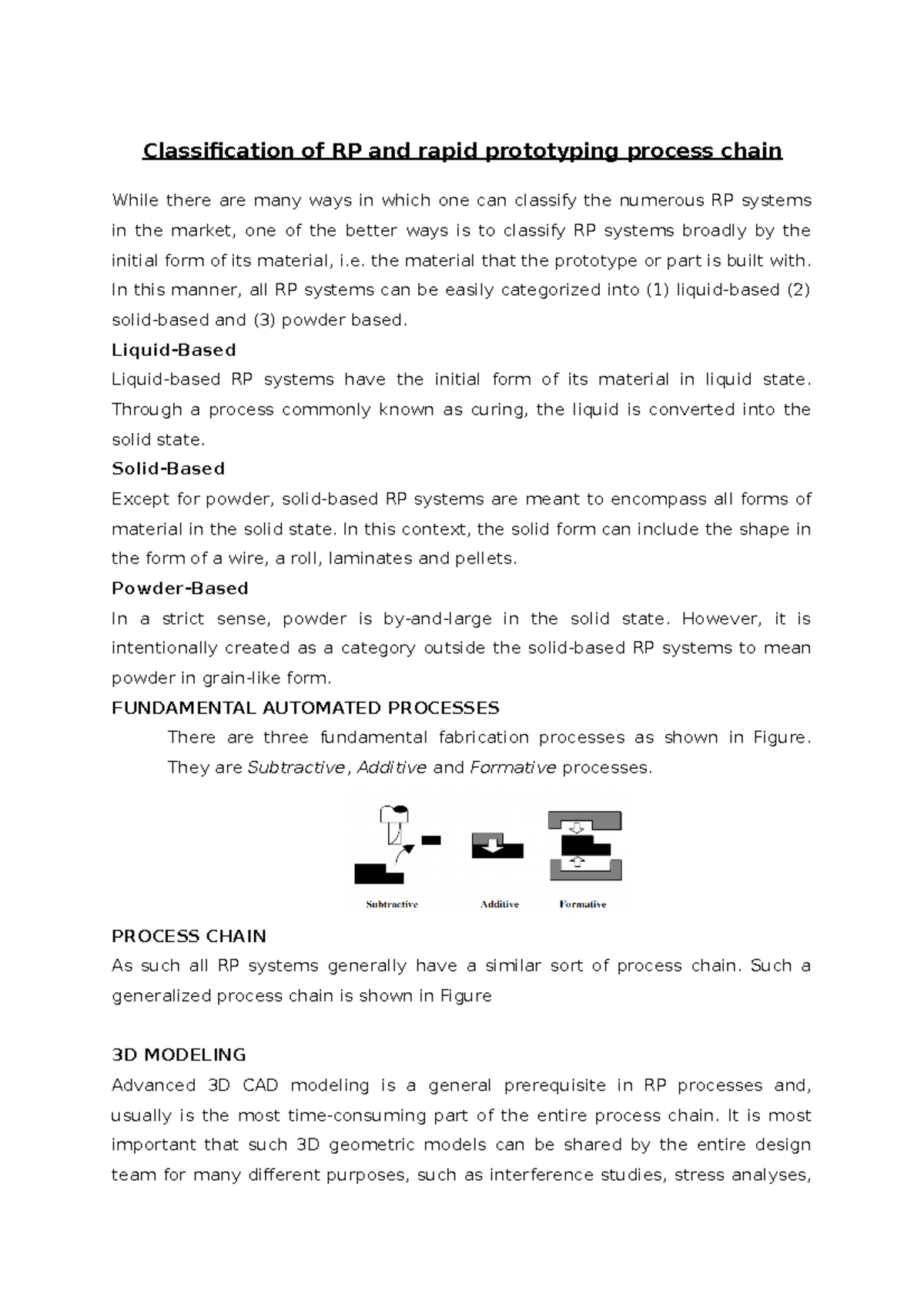 Classification of RP and rapid prototyping process chain - the material ...