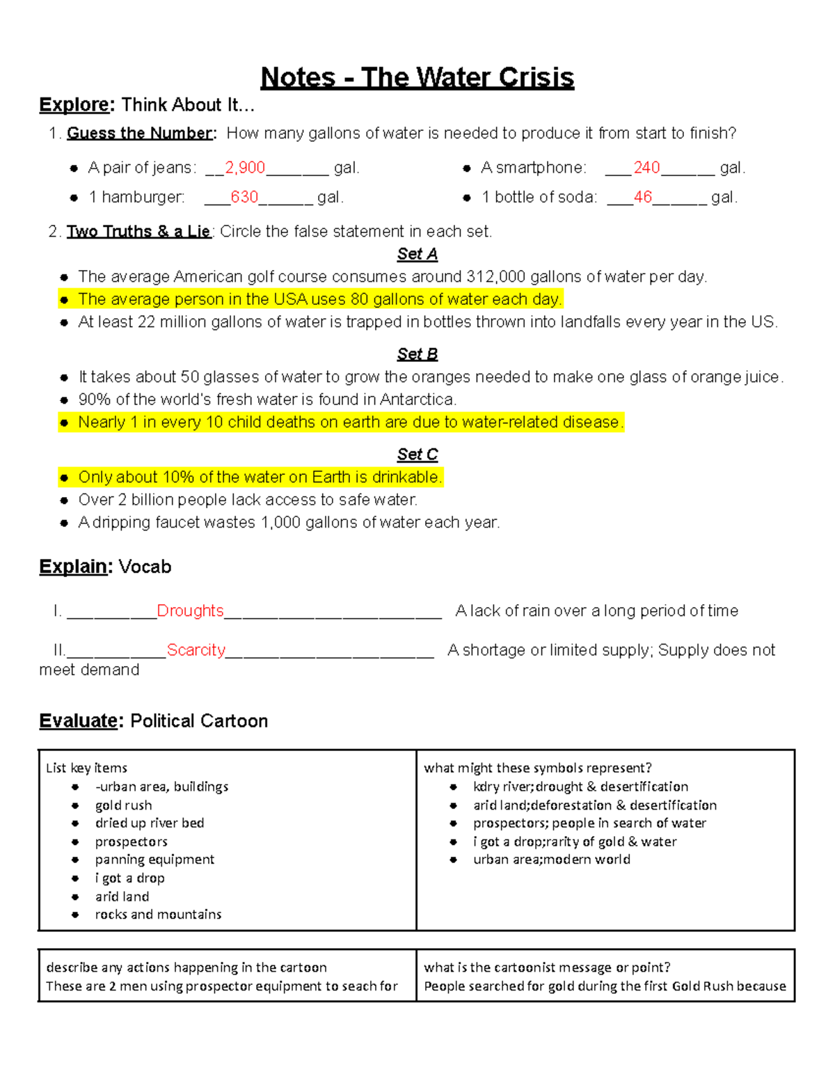 - Water Crisis Notes - Notes - The Water Crisis Explore: Think About It ...