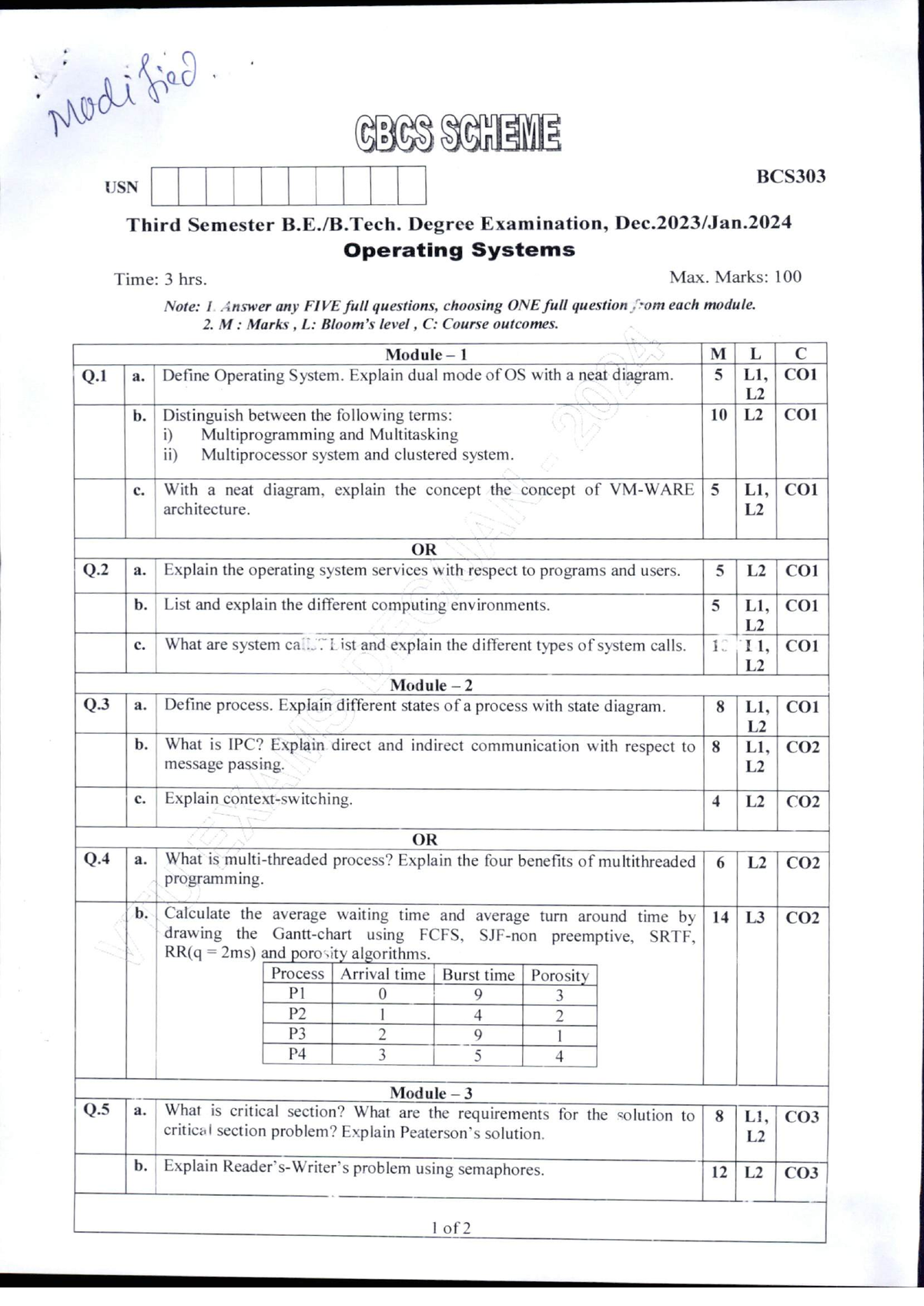 Operating Systems Exam Guide - BCS303 Third Semester - Studocu