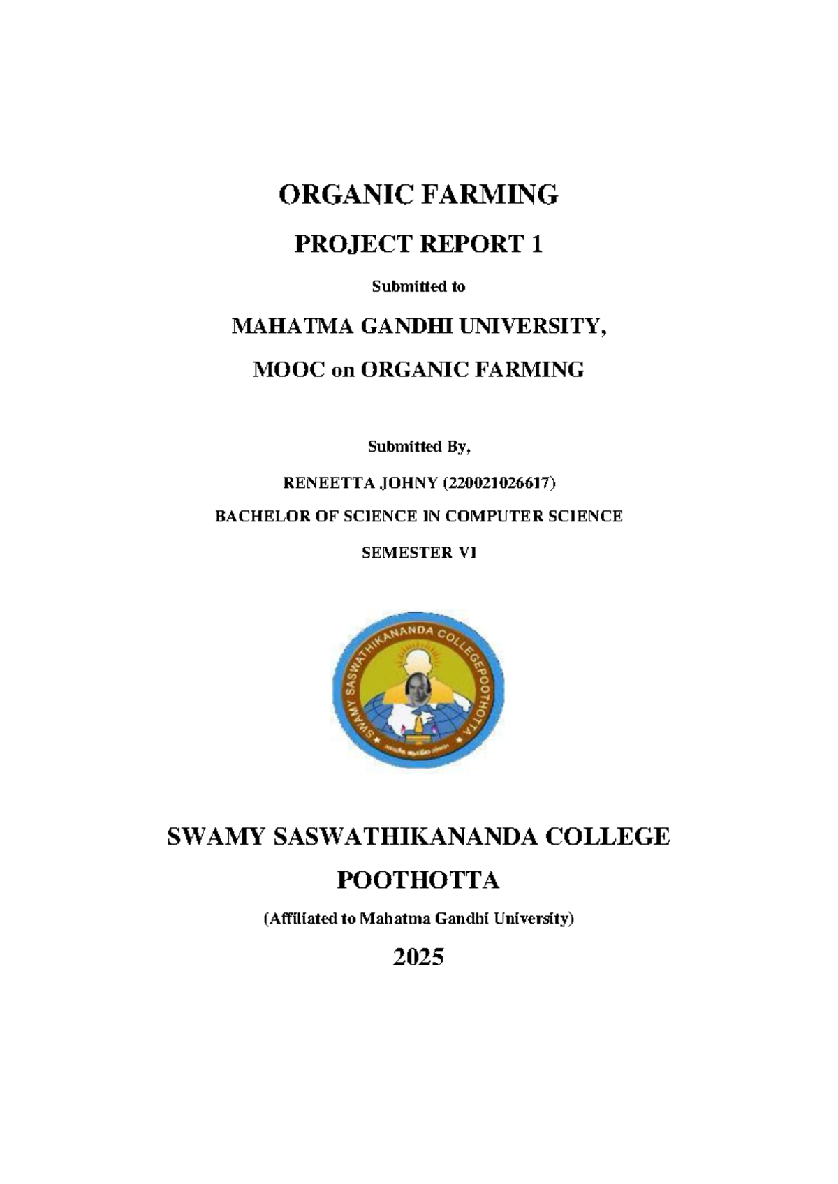 Organic Farming Project Report 1: B.Sc. CS, Mahatma Gandhi University ...