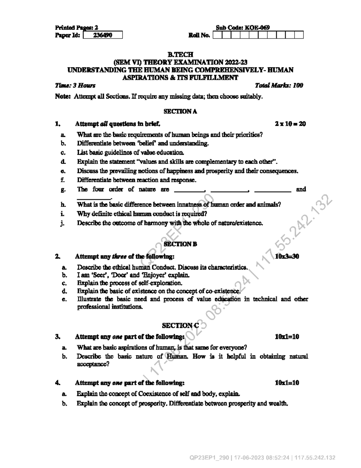 KOE-o69 22-23 - Final Theory Exam on Understanding Human Aspirations ...