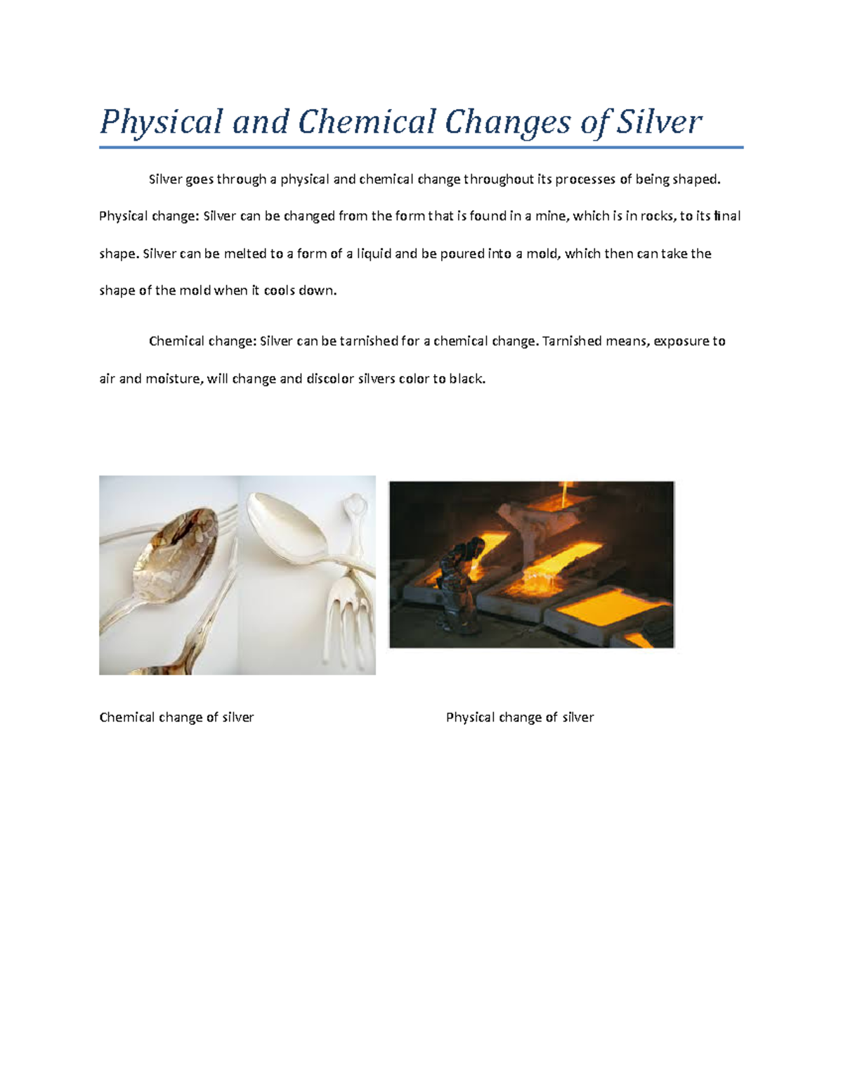Physical & Chemical Changes of Silver: Processes Explained - Studocu