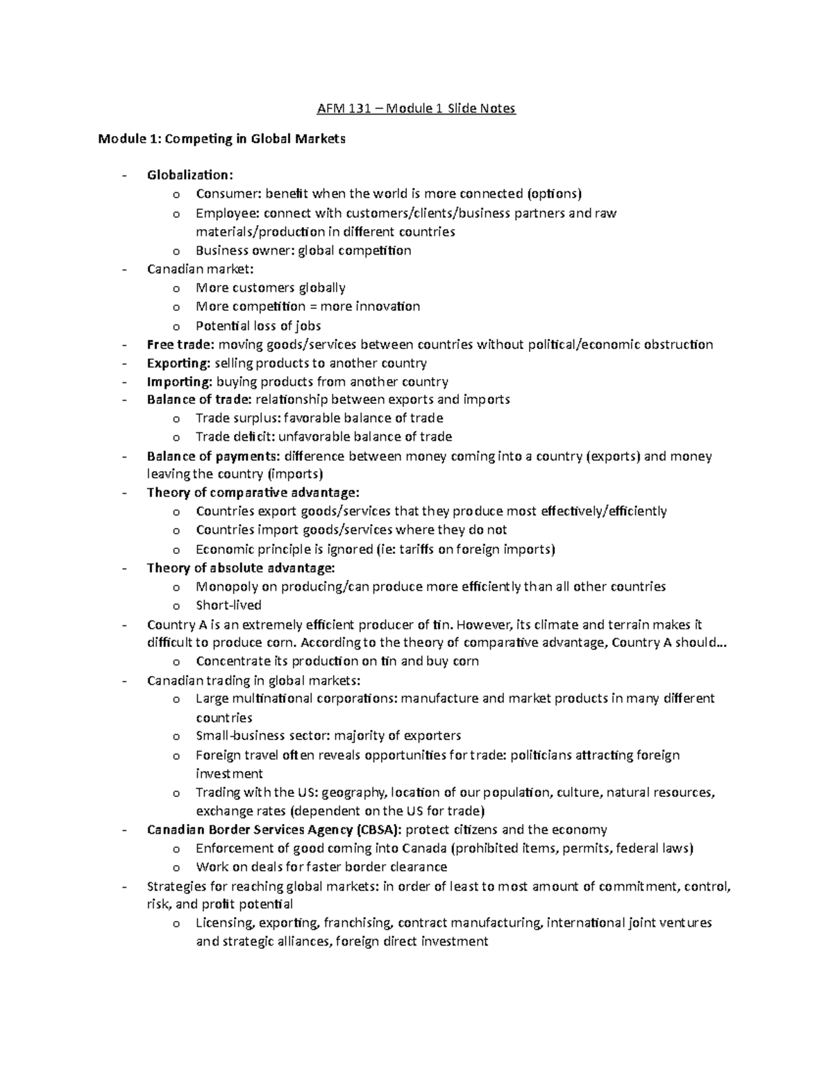 Module 1 Slide Notes - AFM 131 Module 1 Slide Notes Module 1: Competing ...