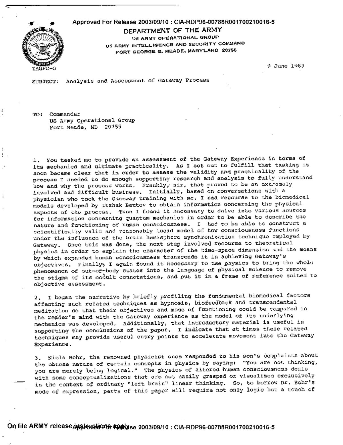 Consciousness Secrets - Approved For Release DEPARTMENT OF THE ARMY US ...