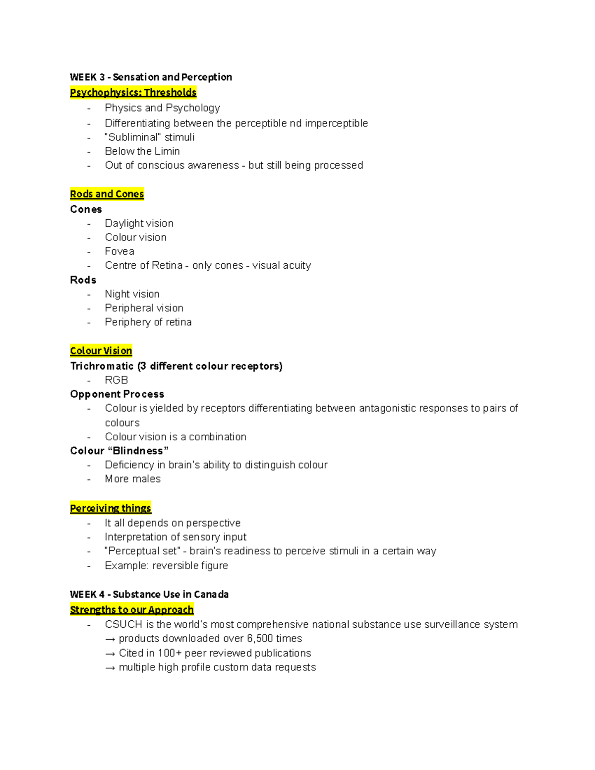 PSYC1001 - Lecture Notes on Sensation, Perception, and Substance Use ...