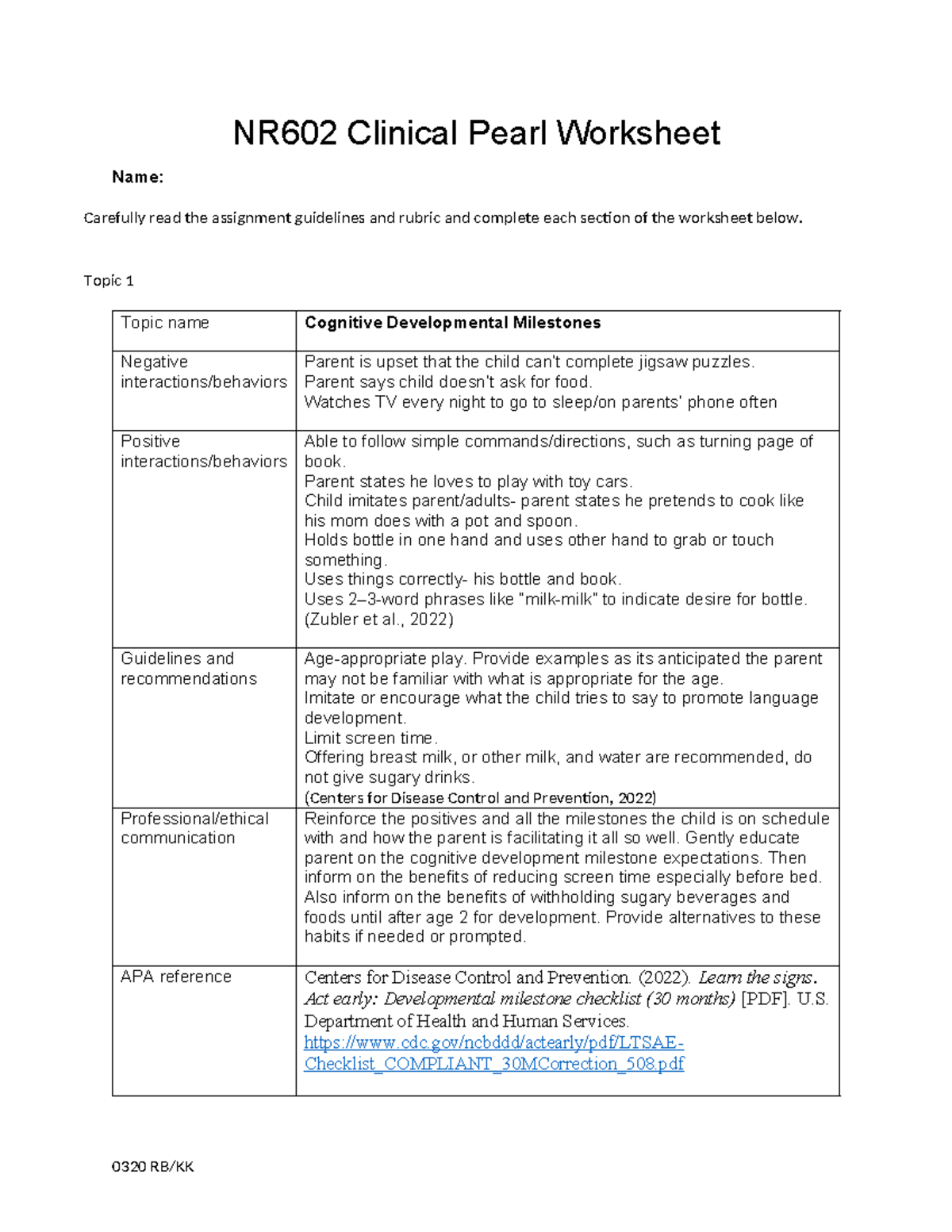 NR602 Clinical Pearl Worksheet: Cognitive & Dental Development Insights ...