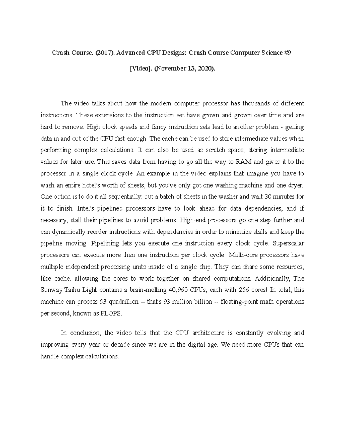 Advanced Cpu Designs Crash Course Cs 9 2017 Summary Studocu