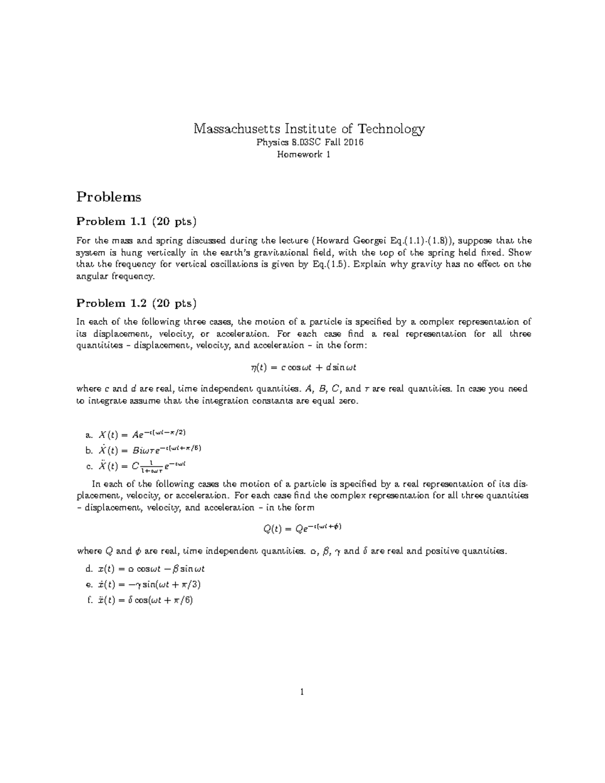 Problem Set 1 - Physics 8.03SC Fall 2016 MIT Coursework - Studocu