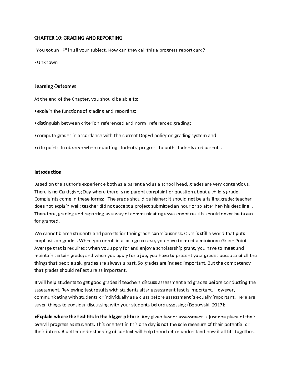 Chapter 10: Grading & Reporting - Understanding Assessment Systems ...