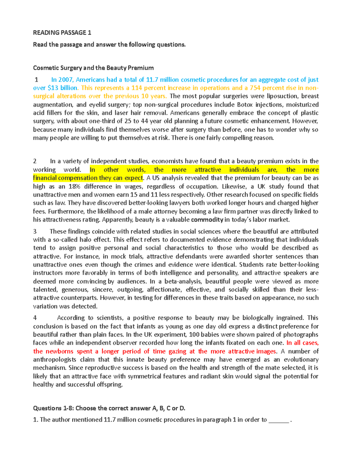 Practice english - READING PASSAGE 1 Read the passage and answer the ...