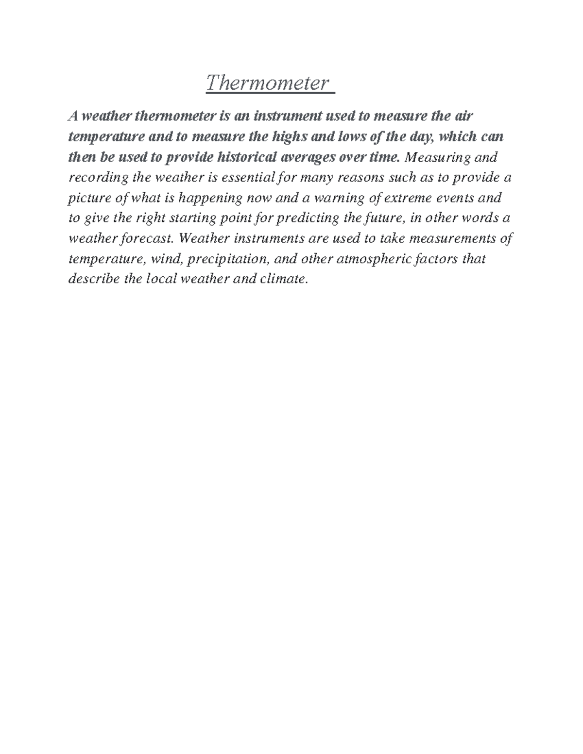 Thermometer 2 - Practical Exam Notes for Weather Measurement - Studocu
