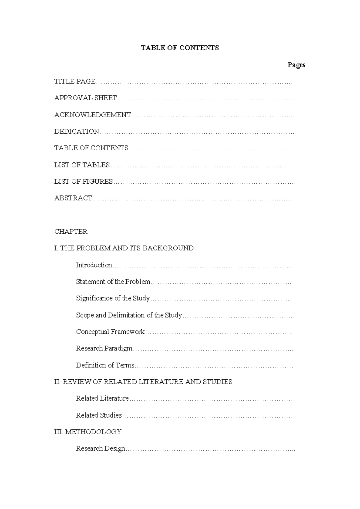 Table OF Contents - TABLE OF CONTENTS Pages TITLE - Studocu