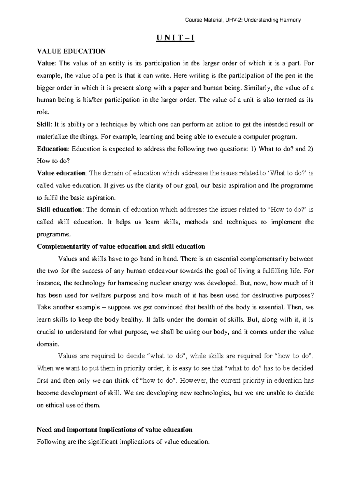 UHV 101: Value Education - Understanding Human Aspirations & Goals ...