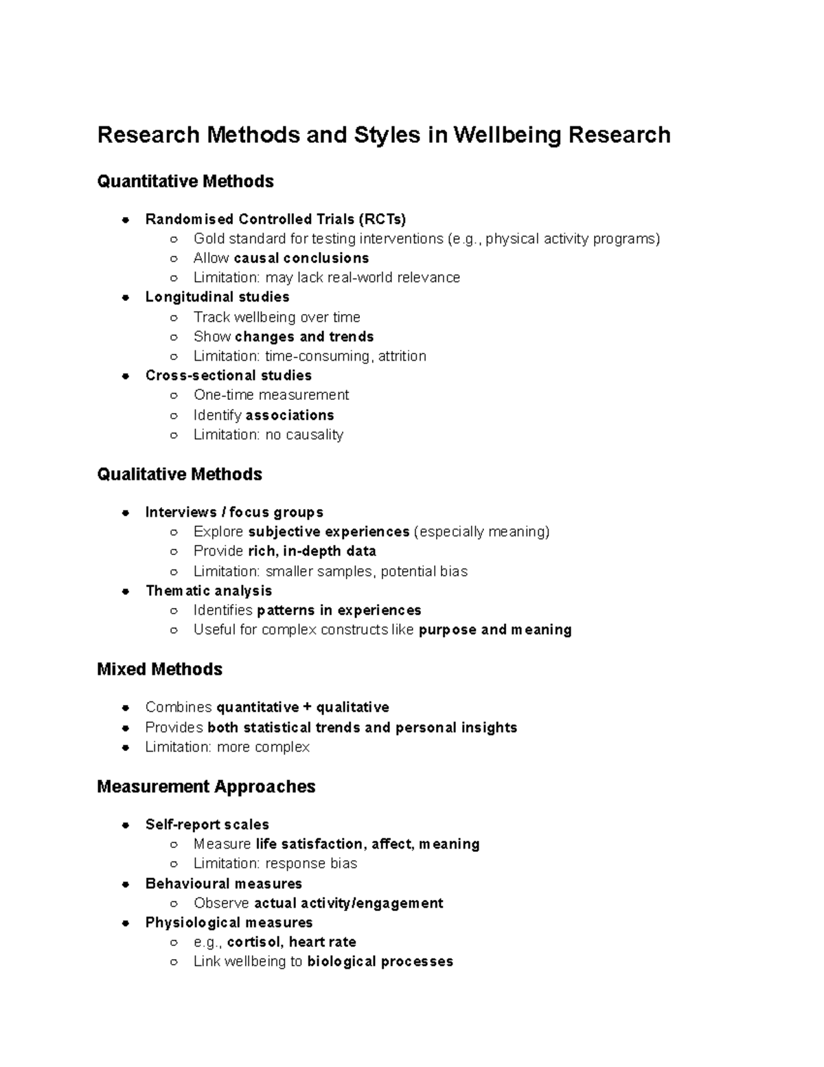 Research Methods in Wellbeing Research: Quantitative & Qualitative ...