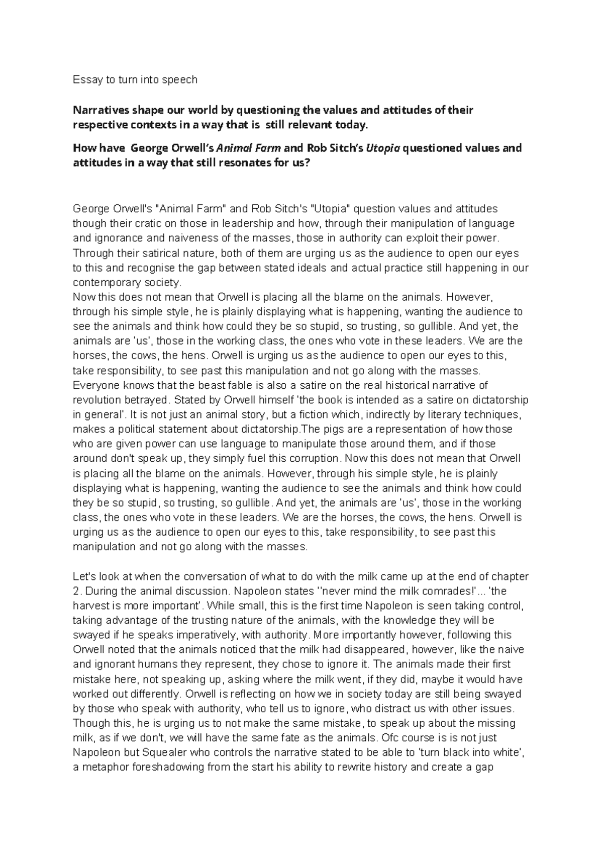 Essay Notes: Analyzing Power and Manipulation in Animal Farm & Utopia ...
