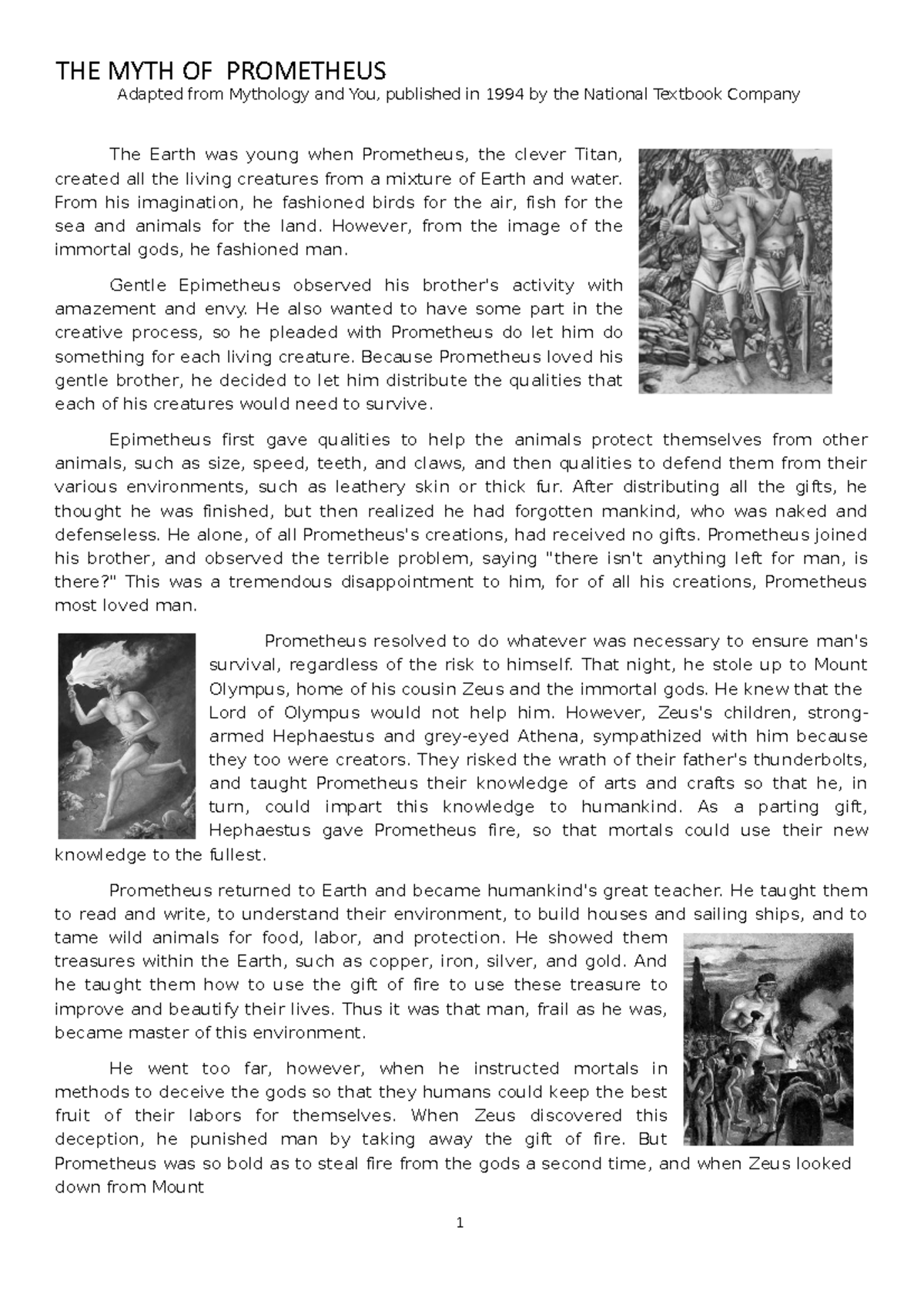 Prometheus - Laureta - THE MYTH OF PROMETHEUS Adapted from Mythology ...