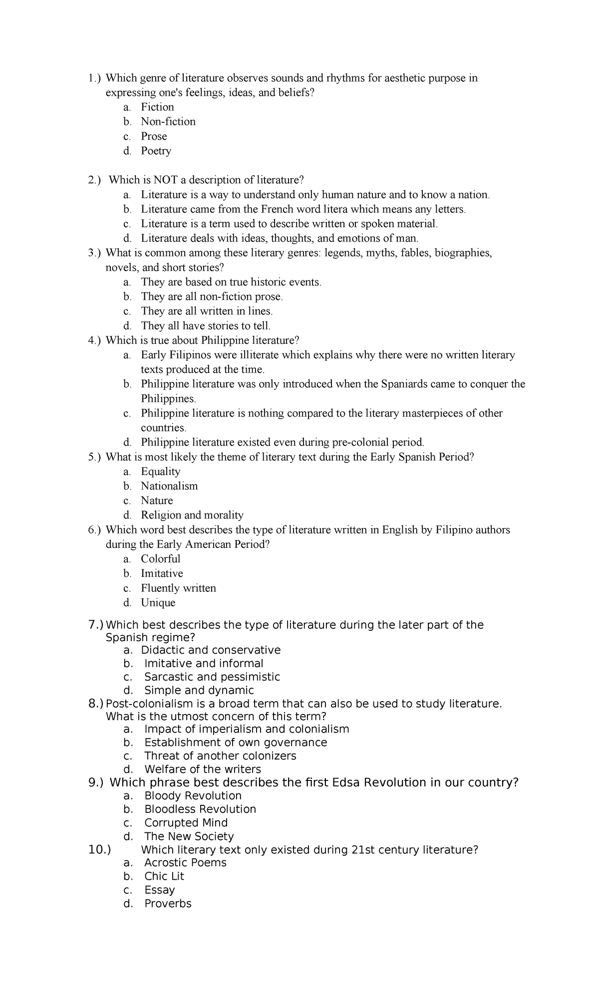 21st Century Literature Short Quiz: Key Concepts & Themes - Studocu