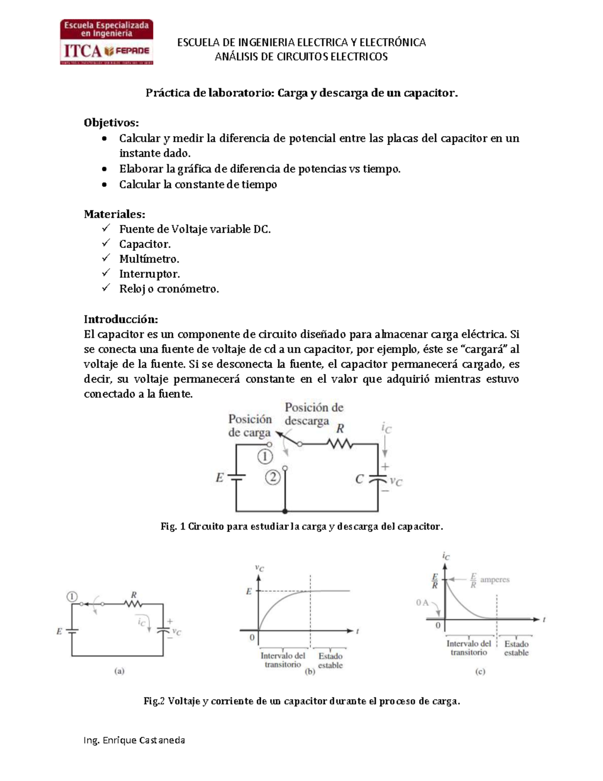 Práctica de Laboratorio: Carga y Descarga de un Capacitor - ESC ...