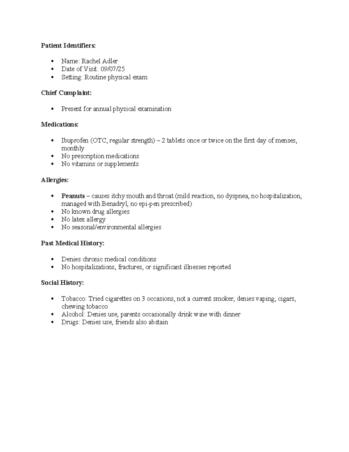 Nursing Notes: Week 1 for Patient Rachel Adler - Routine Exam - Studocu