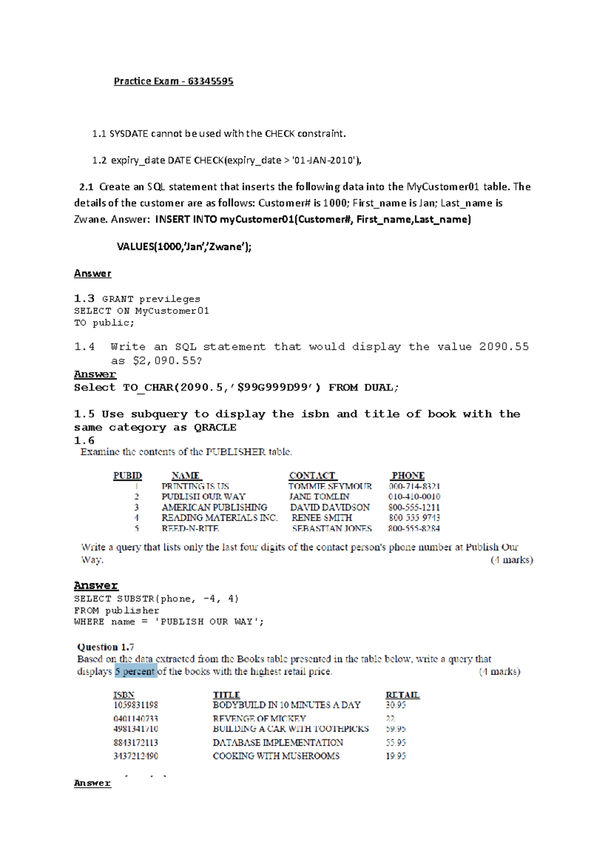 INF3707 Practice Exam Solutions - SQL Queries and Constraints - Studocu