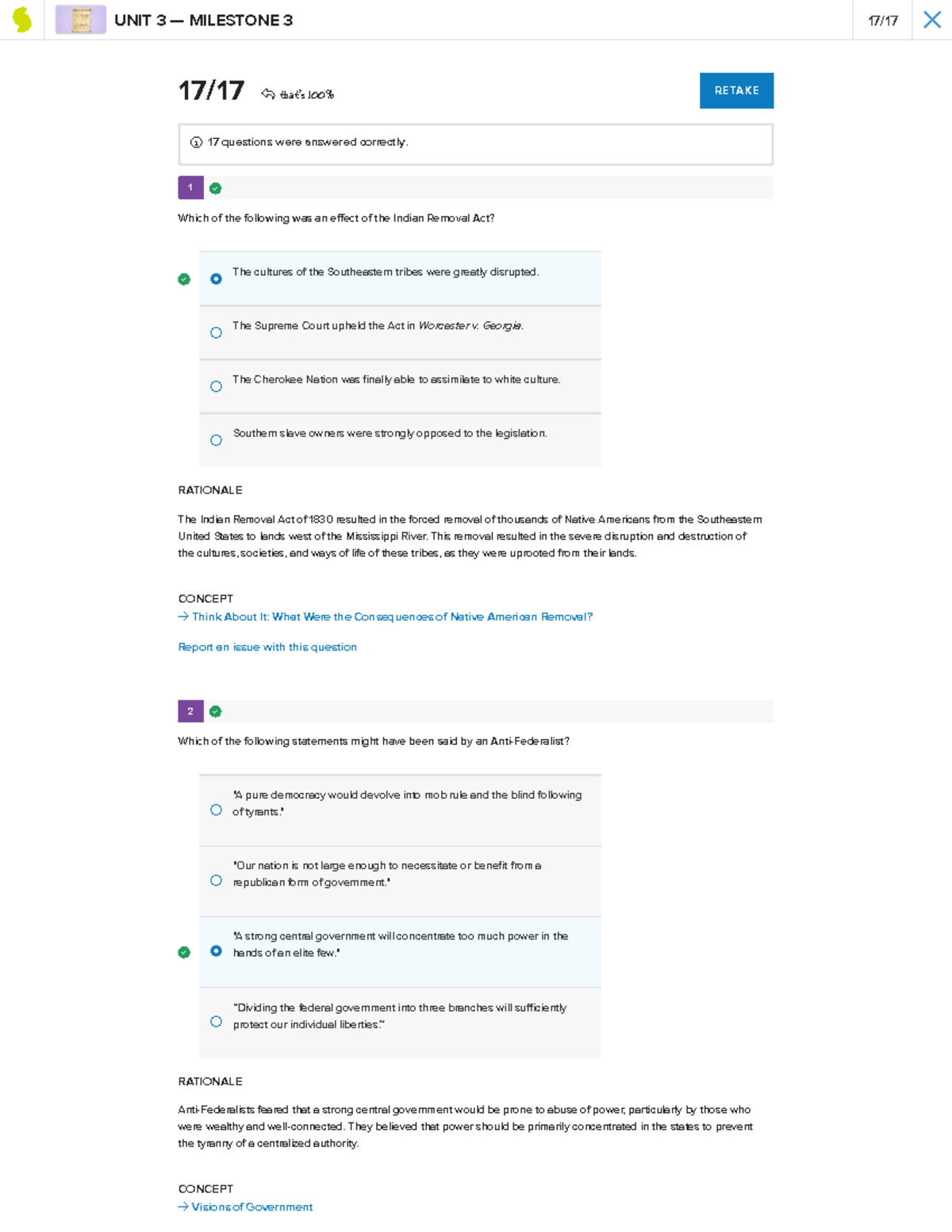 US History 1 - Unit 3 Milestone 3 Retake: Key Concepts and Questions ...