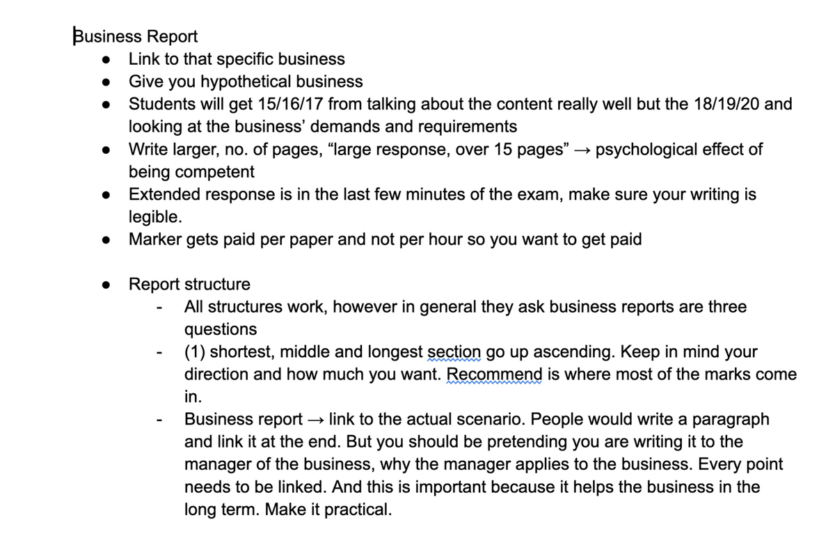 Business Studies Notes: Band 6 Response for Business Report - Studocu