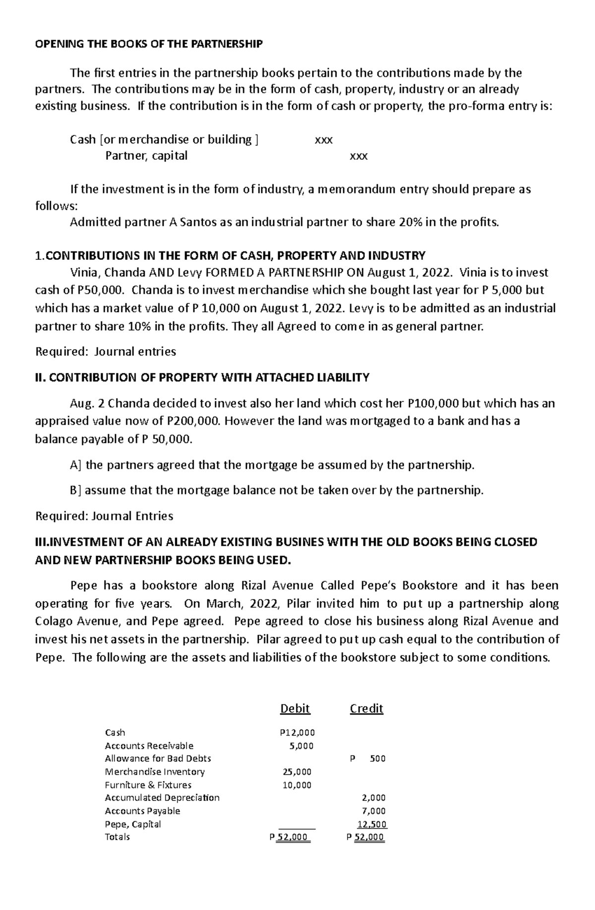 Opening the Partnership Books: Contributions and Investments Analysis ...