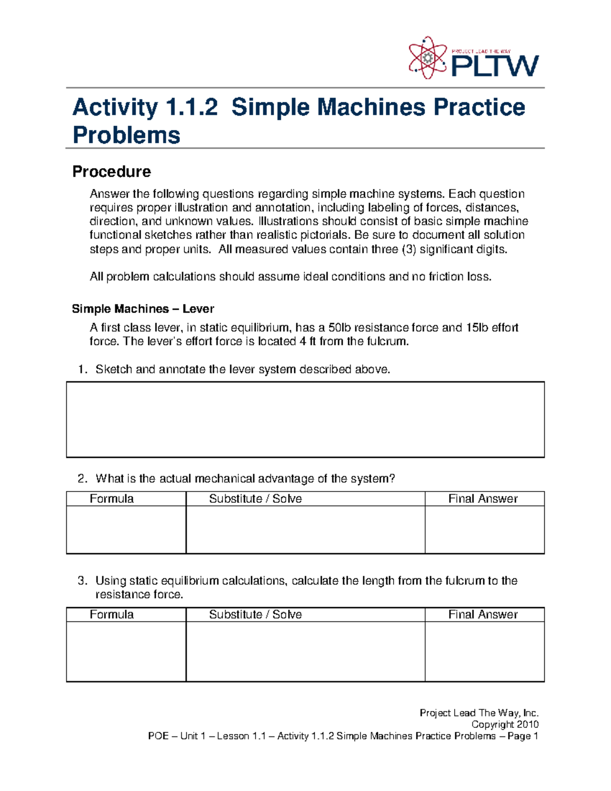 A1 1.1.2 Simple Machines Practice Problems and Solutions - Studocu