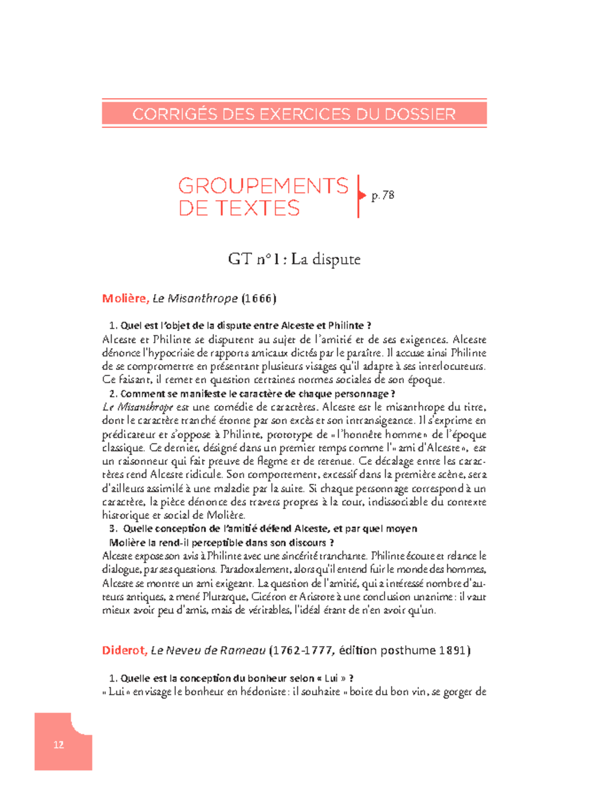 CORRIGÉS DES EXERCICES DU DOSSIER DE THÉÂTRE : ANALYSE DE "POUR UN OUI ...