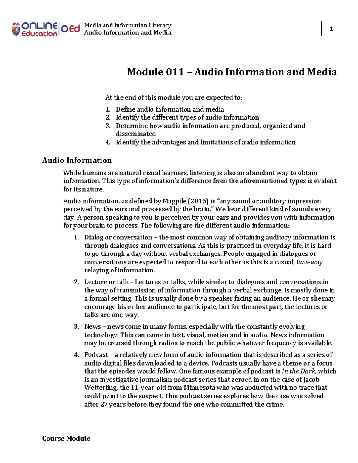 Week 014-Mo2132131231dule Audio Information and Media - Media and ...