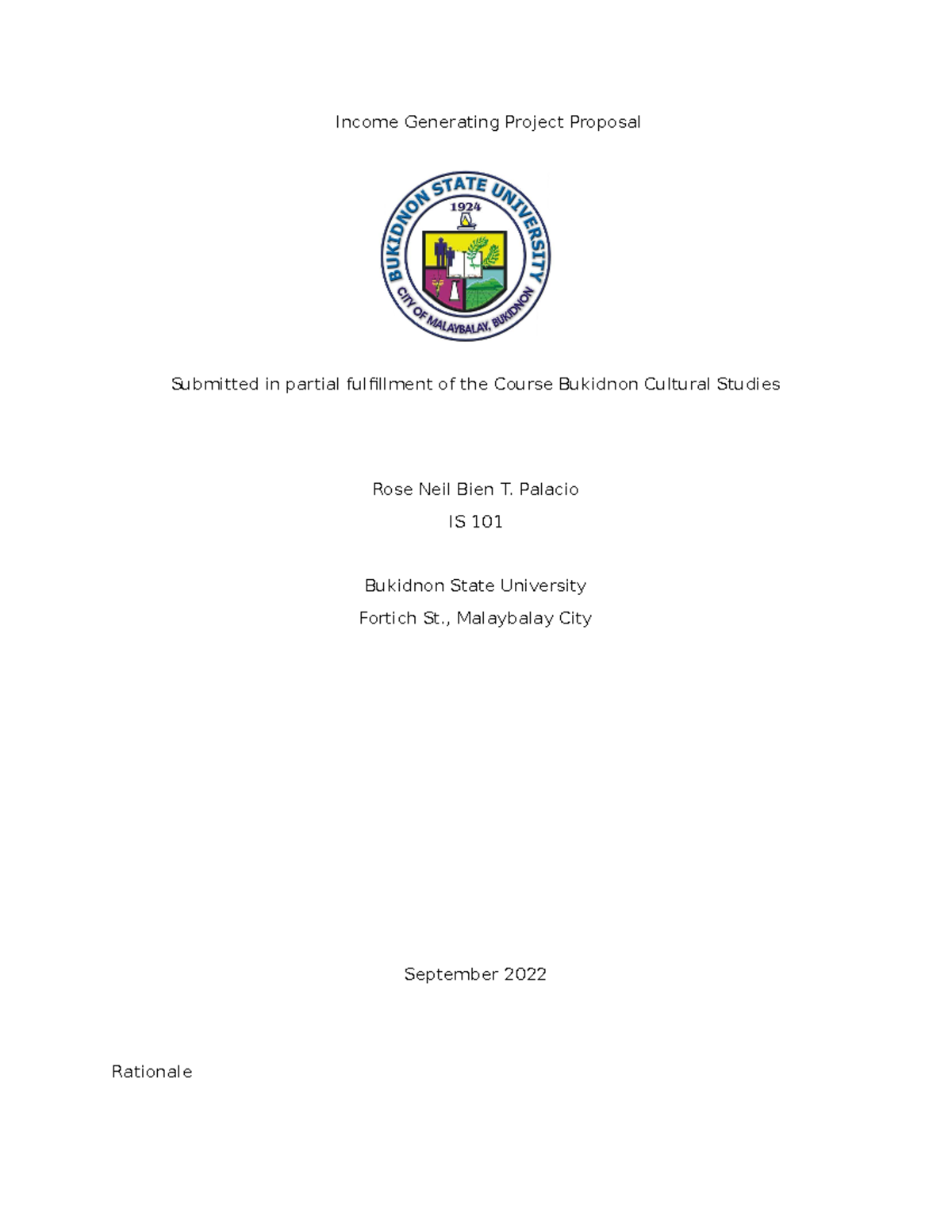 IS 101 Income Generating Project Proposal for Bukidnon Community - Studocu