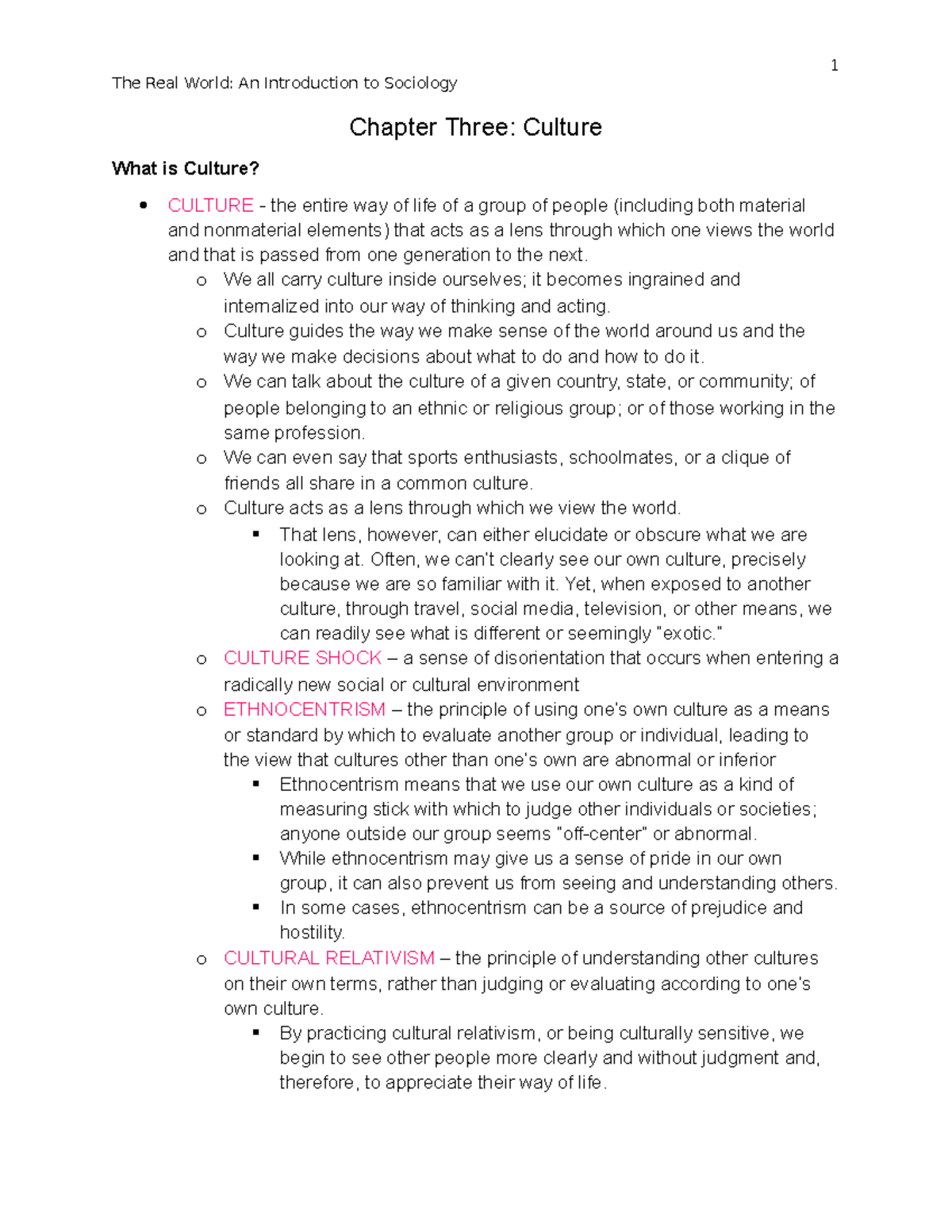 Chapter Three Notes - soc 112 - The Real World: An Introduction to ...