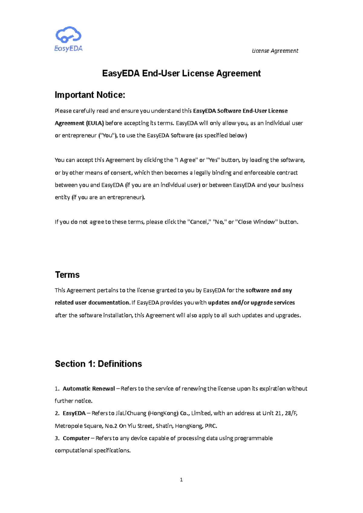 EasyEDA EULA: Comprehensive License Agreement Overview - Studocu